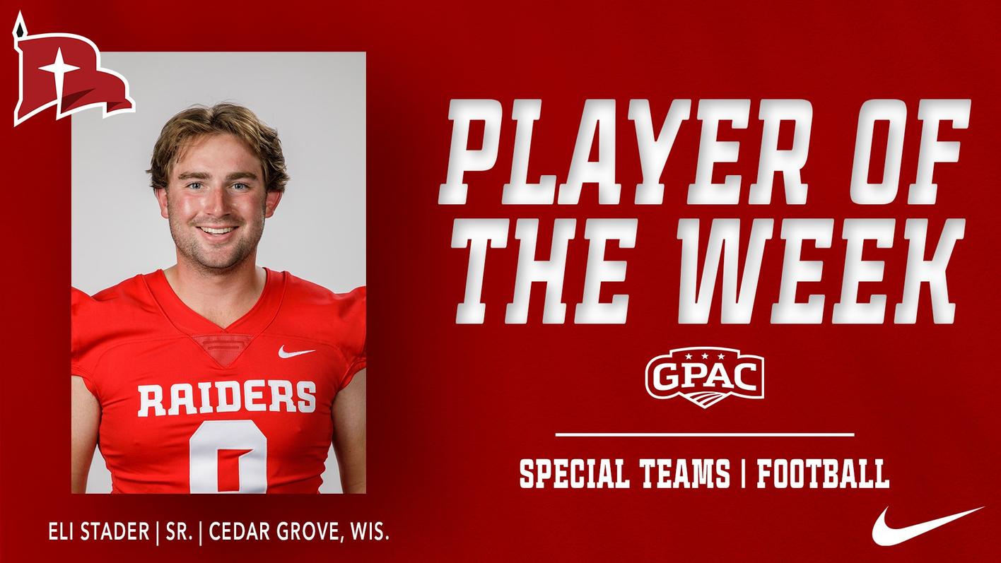 Stader GPAC football special teams player of the week - Sioux County Radio